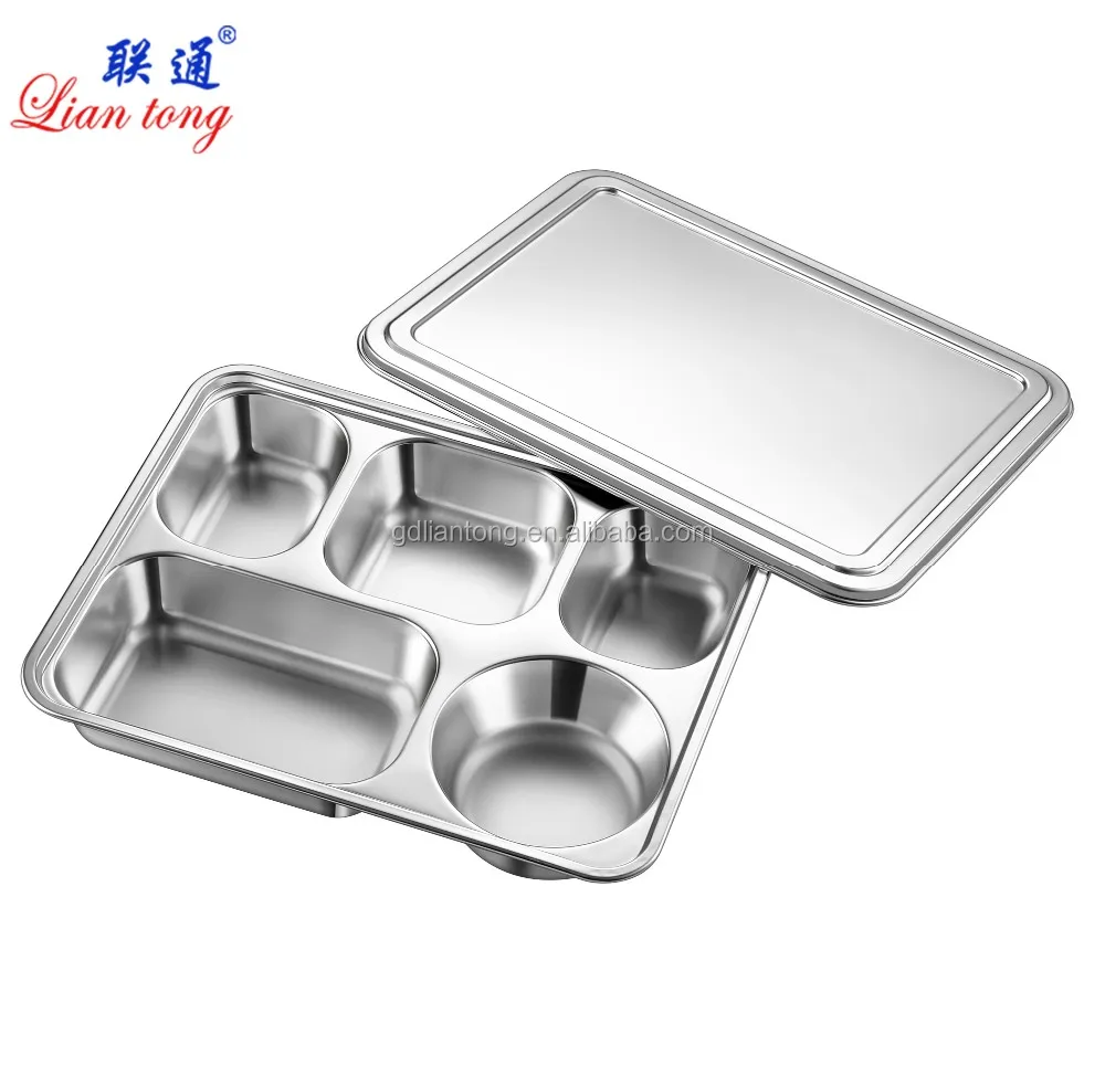 Stainless Steel SUS304 Five Compartment School Lunch Box Tray with Lid ...