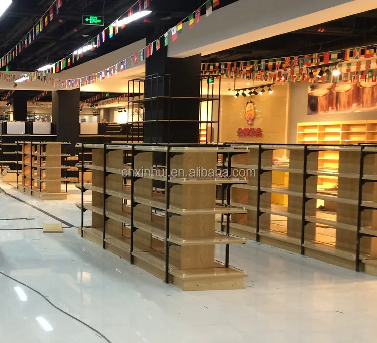 2018 Supermarket Wooden Gondola Shelving,Retail Shop Design Gondola ...
