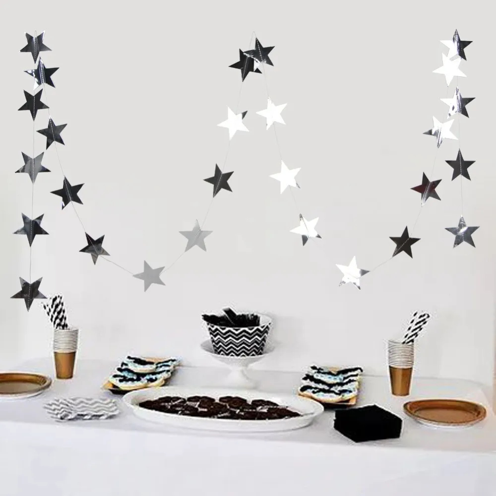 5m Foil Gold Star Garland Twinkle Twinkle Little Star Garland Christmas ...