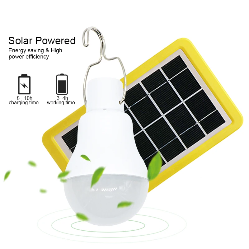 Portable Solar Power Led Bulb Lamp 3 Bulbs Kit Solar Panel Applicable ...