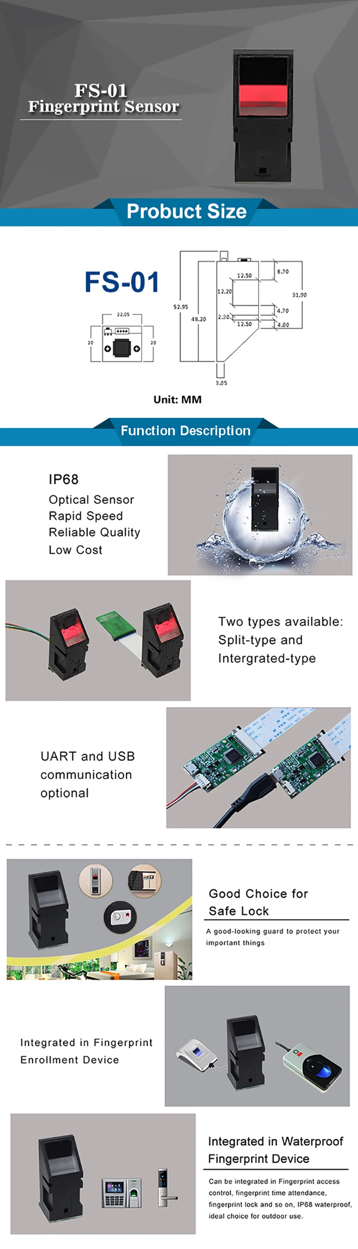 Secukey 1000 Finger Capacity 500dpi Optical Fingerprint Sensor Module ...
