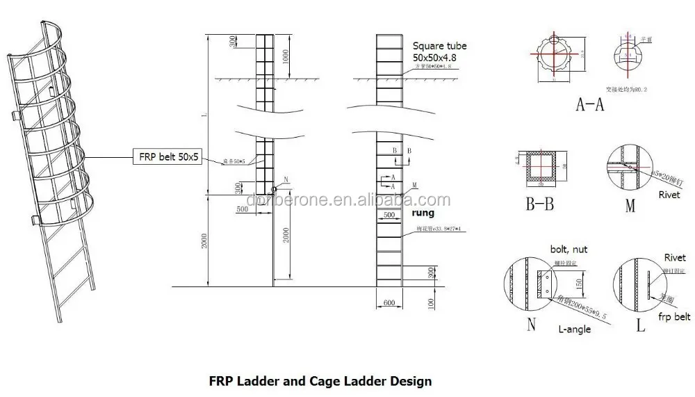 Frp Grp Fiberglass Cage Ladder - Anti-Corrosion & Insulation