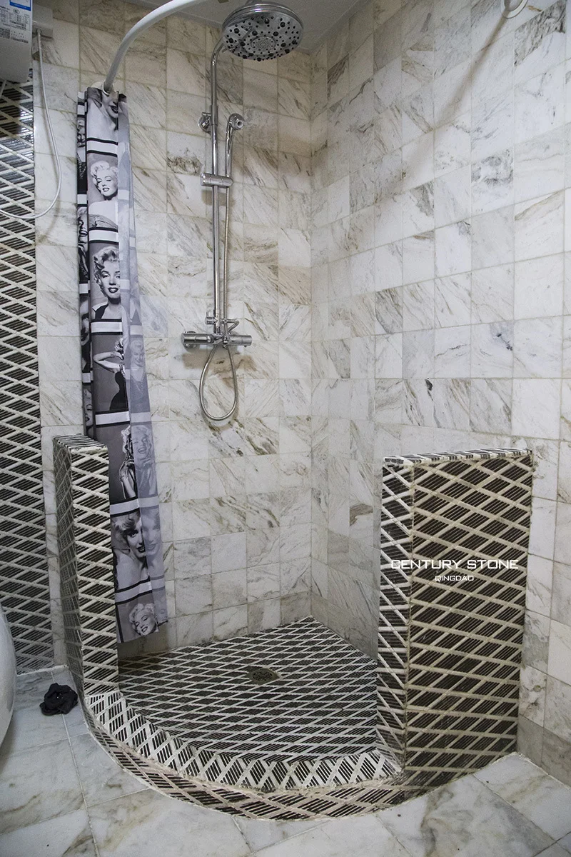Bathroom Design Marble Mosaics Tiles Non-slip Black And White Marble ...