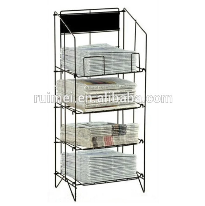 Customized Floor 2-tier Metal Wire Tabloid Newspaper Display Racks ...