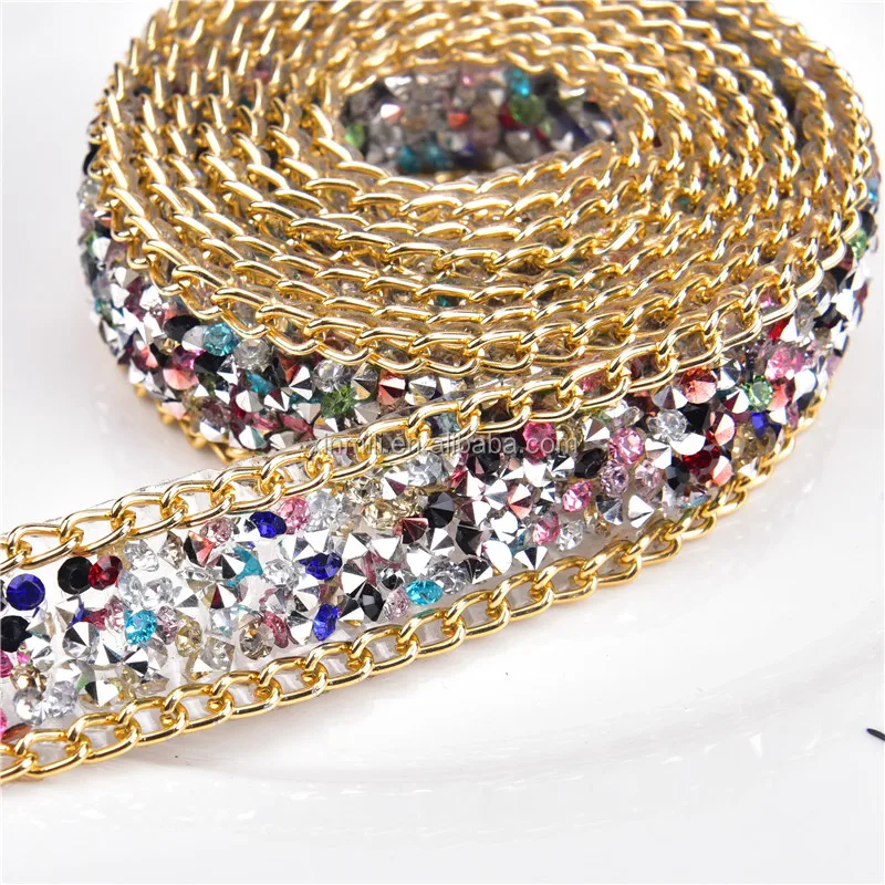 Phantasie Kristall Strass Doppel Punkt Strass Mit Metall Kette Banding ...