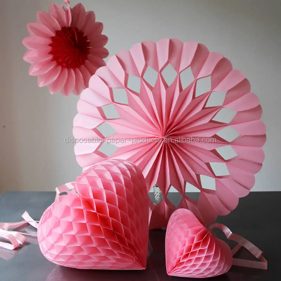 Pink White Paper Luxe Heart Giant Fan Decorations Honeycomb Tissue ...