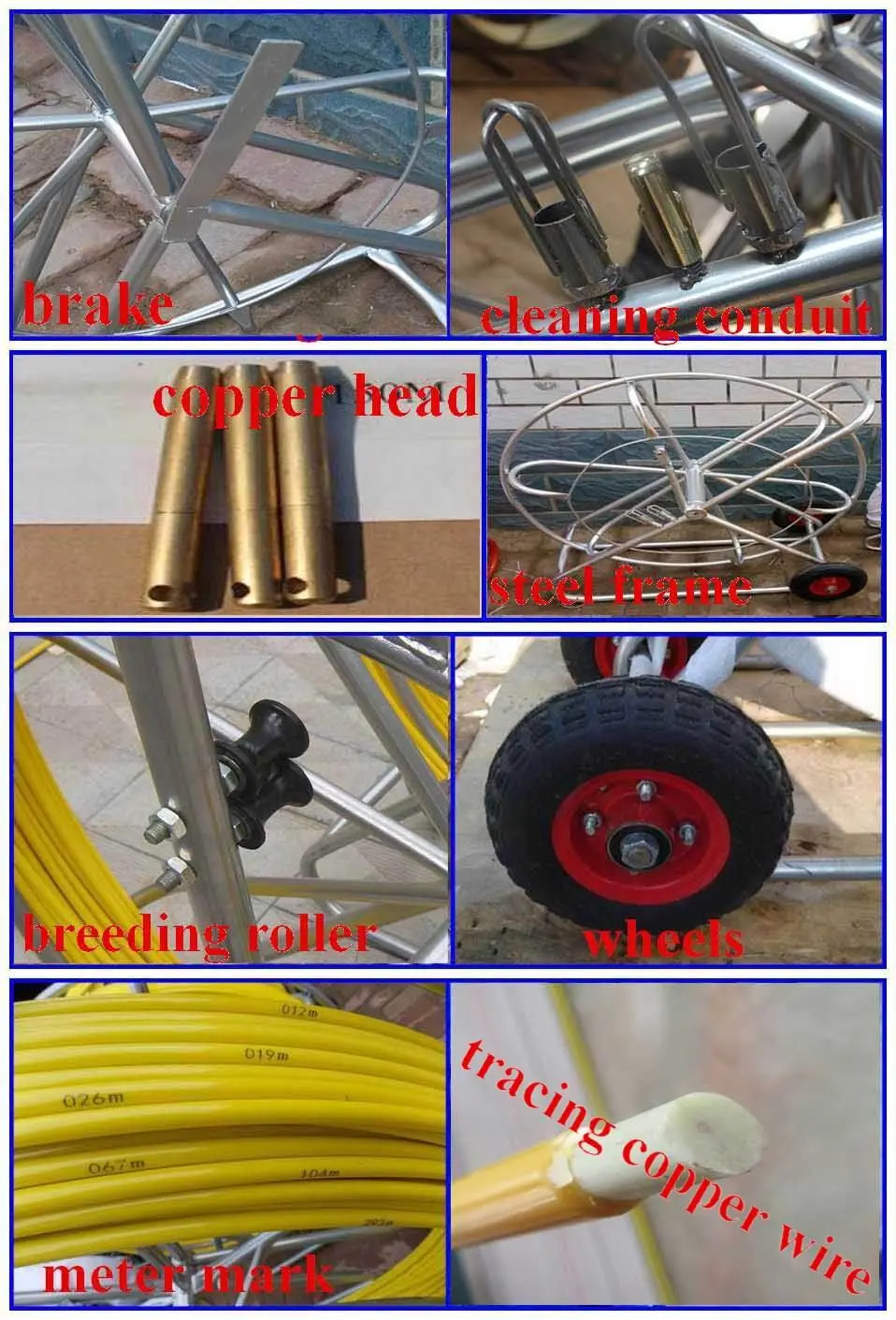 8mm 9mm Telecom Cable Laying Tools Equipement 30-500 Meters Fiberglass ...