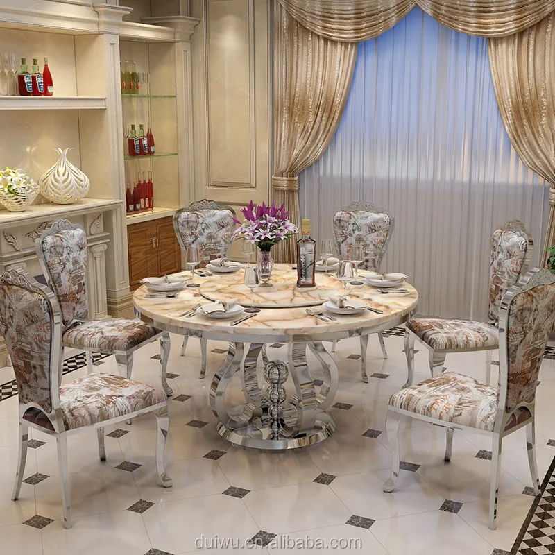 High Quality Dubai Fancy Round Rotating Marble Wedding Dining Table