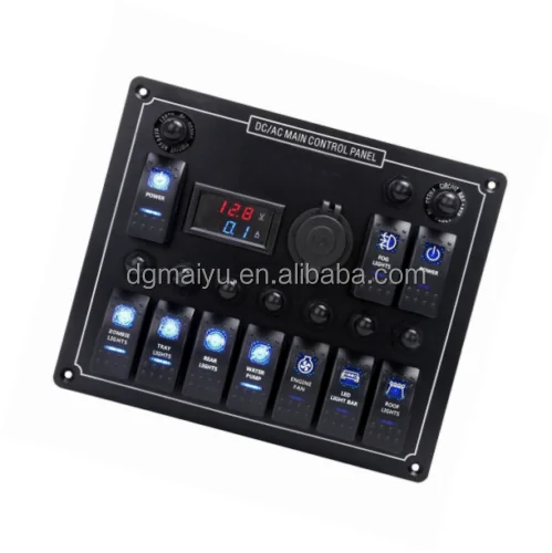 10 Gang Boat Marine Rocker Switch Panel Digital Current Voltage Meter ...