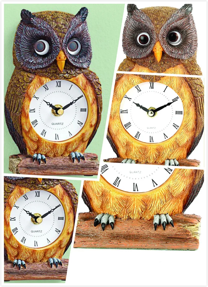 Hand Painted Moving Eyes Home Decoration Owl Wall Resin Clock - Buy Owl ...