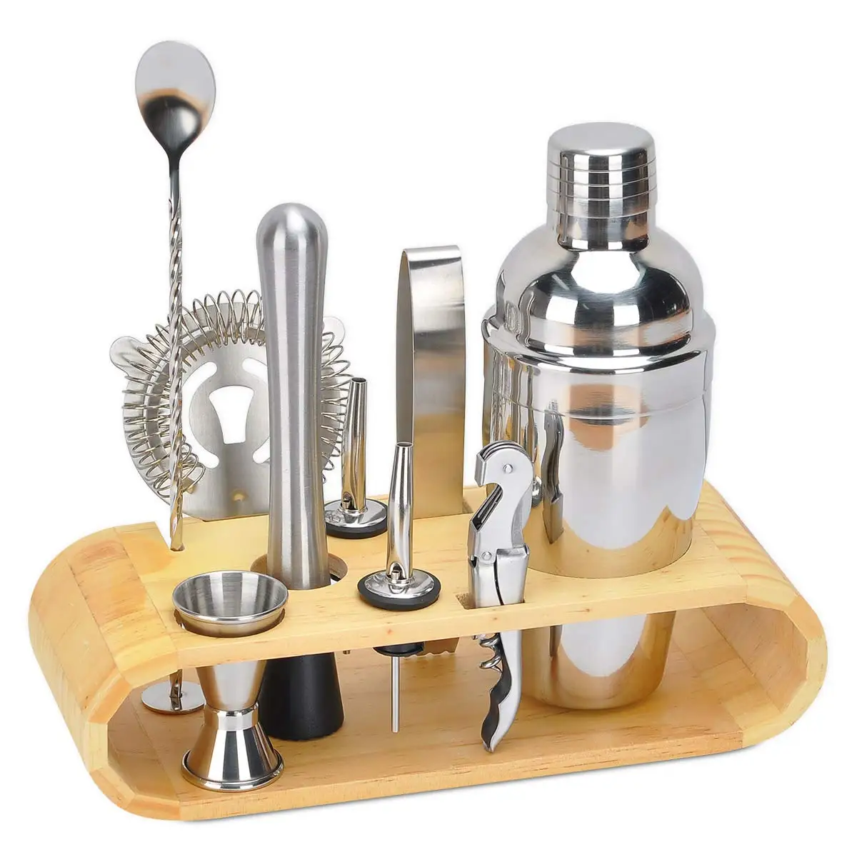 10-Piece Home Bar Tool Set Cocktail Making Set with Bamboo Wood Stand ...