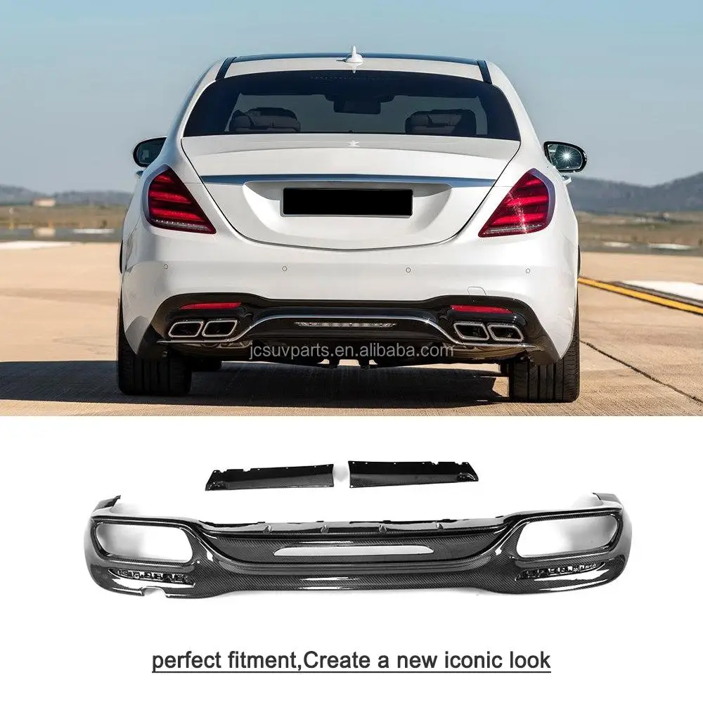 W222 Carbon Rear Bumper Lip Diffuser for Mercedes-Benz S Class AMG S63 ...