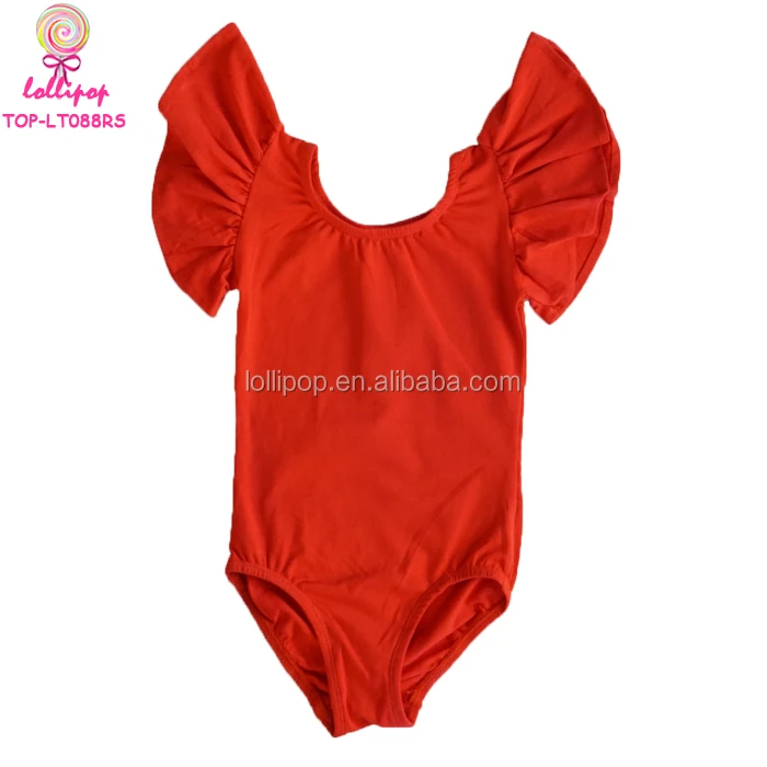 Solid Red Girls Ballet Leotard Dancewear Kid Flutter Short Sleeve ...