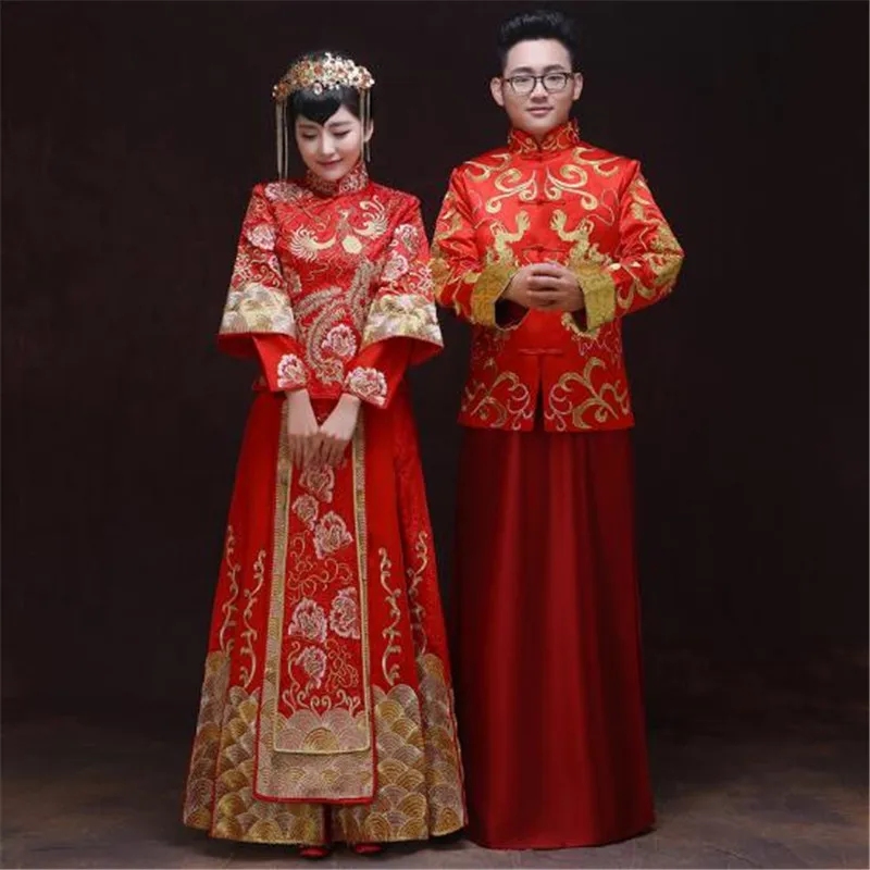 2018 Fashion Wedding Bride Groom Red Classic Chinese Traditional Tang Suit