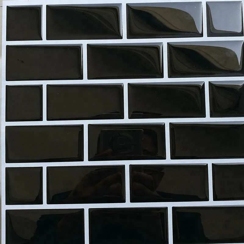 10 Inch Black Long Strip Tile Design 3d Self Adhesivve Tile For Kitchen ...