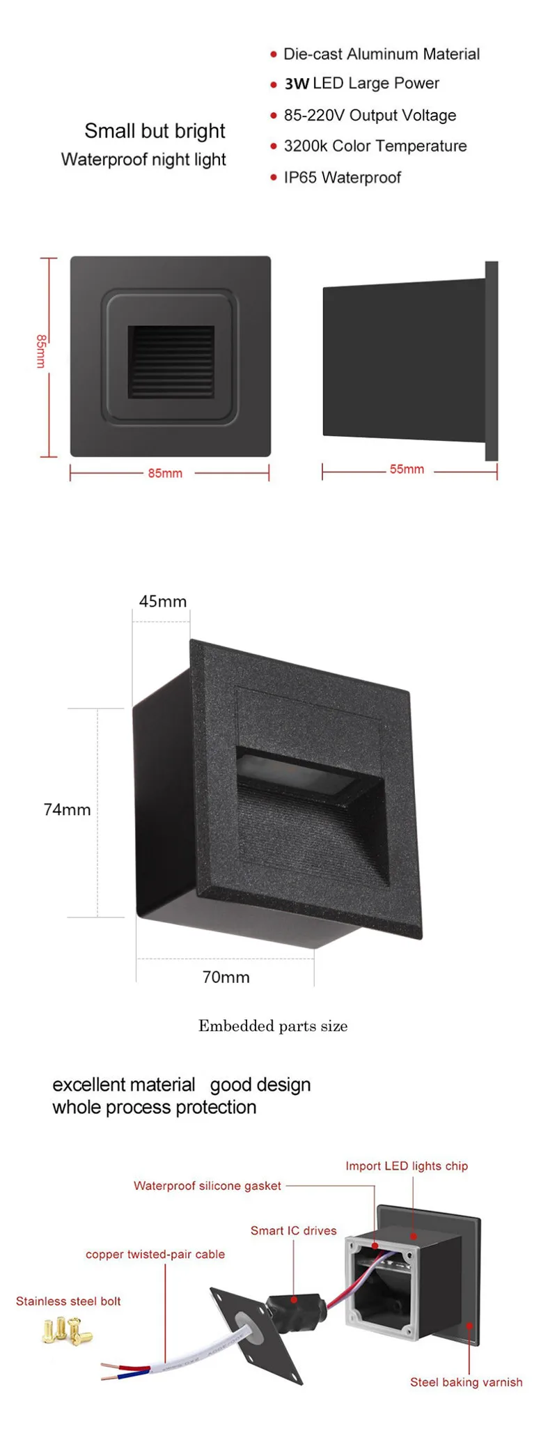 Black White Ip66 Outdoor 3w Modern Lamp Lighting Led Footlight For ...