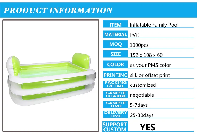 Heavy Duty Plastic Inflatable Family Size Rectangle Pool With Pillow ...