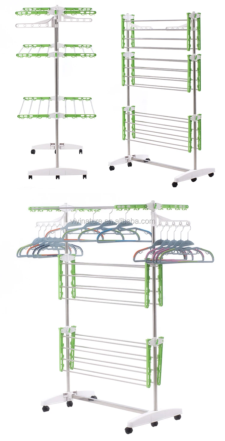 3 Layers Folding Cloth Storage Shelf Rack with 2 Hanger for Clothes ...