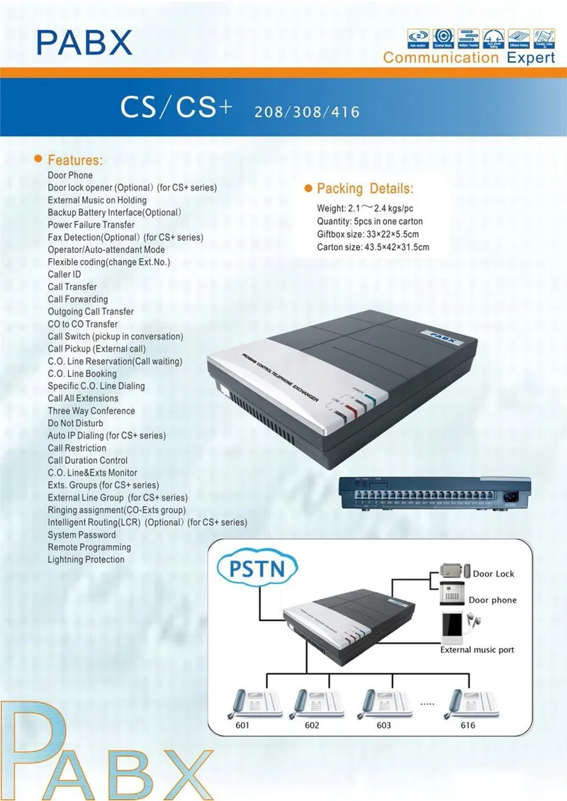 Telephone PABX CS416 for Soho/office Use - 4 CO & 16 Ext