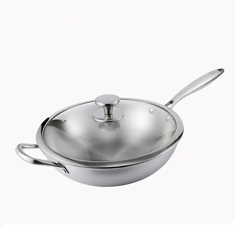 3-ply Stainless Steel Wok Frying Pan Stainless Steel Chinese Frying Pan ...