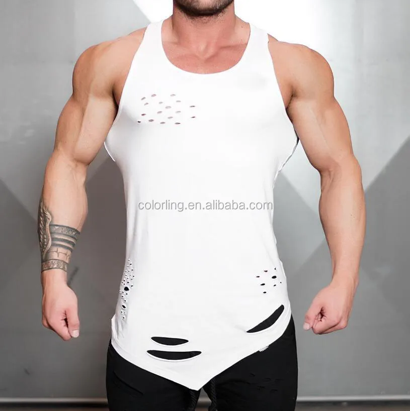 Custom Logo Printed Blank Cotton Mens Fitness Deep Cut Gym Tank Top ...