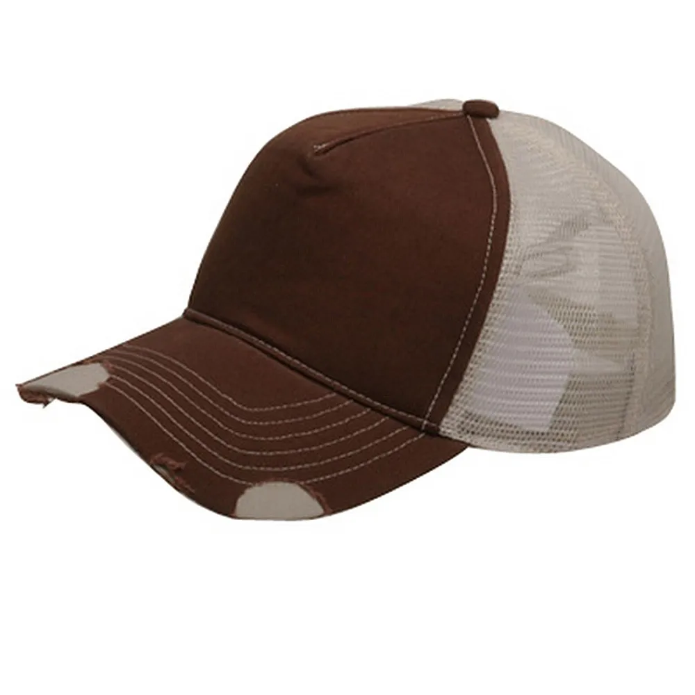 Sample Free Custom Distressed Mesh Cap Brown Trucker Hat - Buy Brown ...