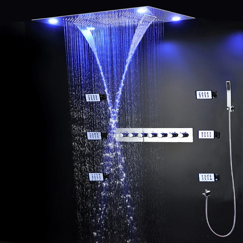 De Lujo De Baño Ducha De Lluvia Cabeza Techo Cascada Spa Niebla Led ...