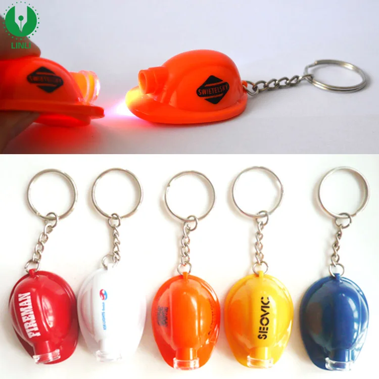 Promotional Cap Shape Plastic Led Keychain Hard Safety Helmet With ...