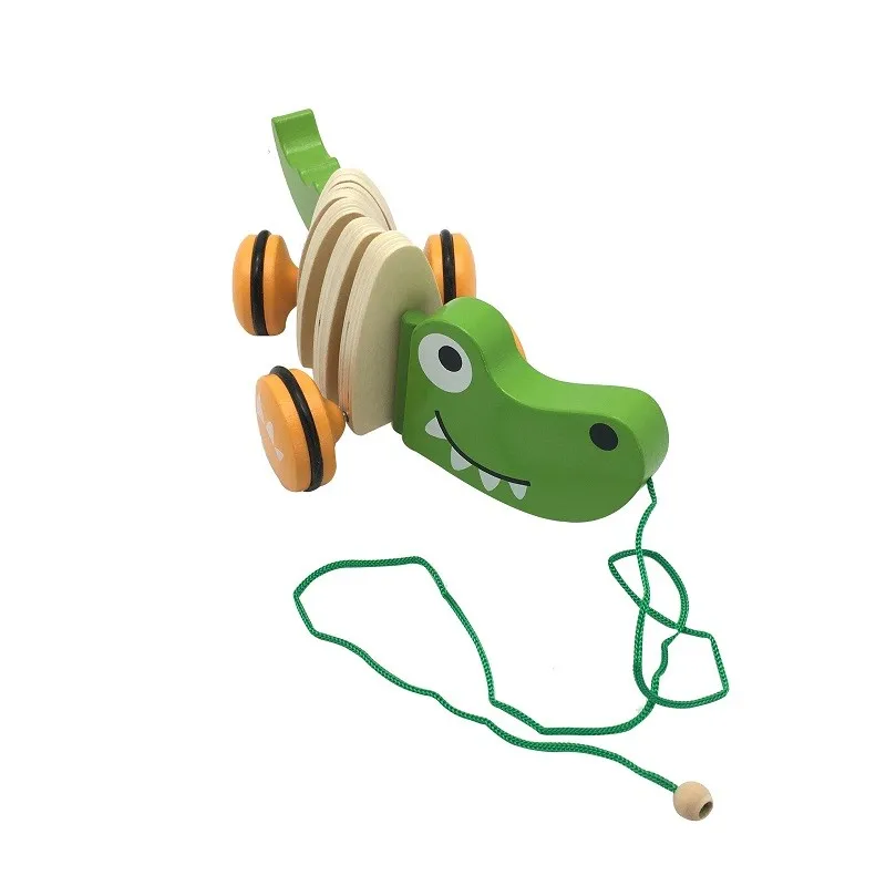 Wooden Cartoon Tractors Animals Crocodile Pull Cord Along Toys For Kids ...