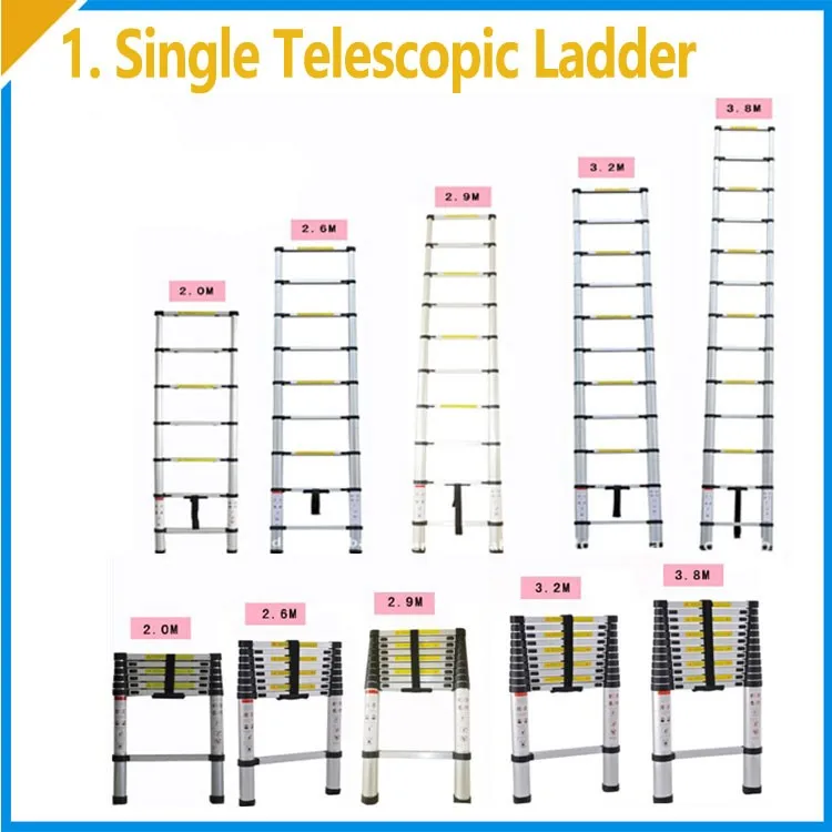 3.8m(15.5ft)/3.2m(12.5ft) En131-6 Telescopic Ladder Carbon Fiber Ladder ...