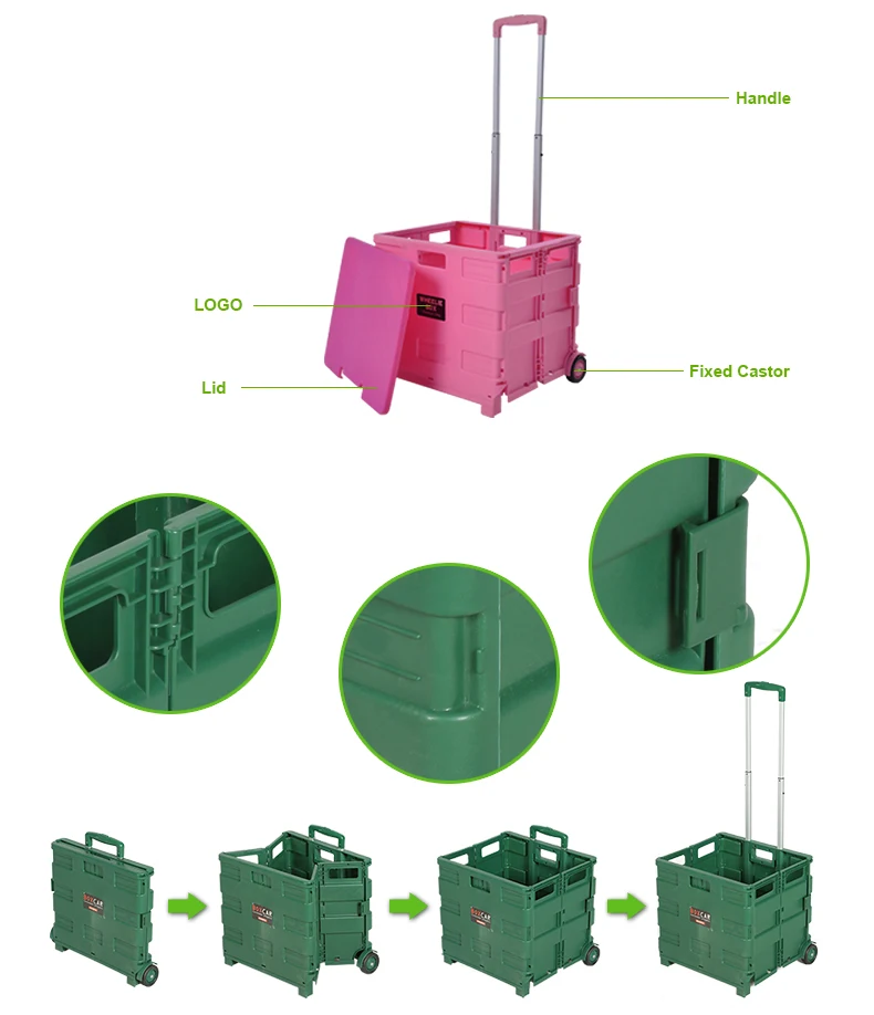 Rolling Folding Plastic Cart - Highbright Easy-Box Trolley
