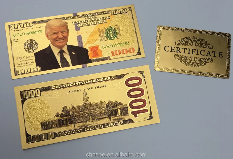 Donald Trump Design Gold Foil Plated Thousand Dollar Collective Support ...