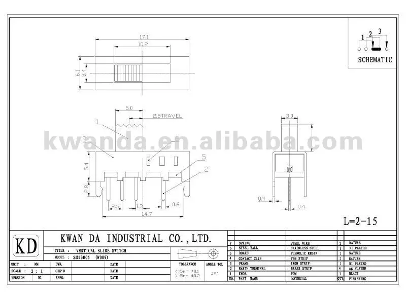 SP3T Switch Diagram - 3 Position Slide Switch Schematic