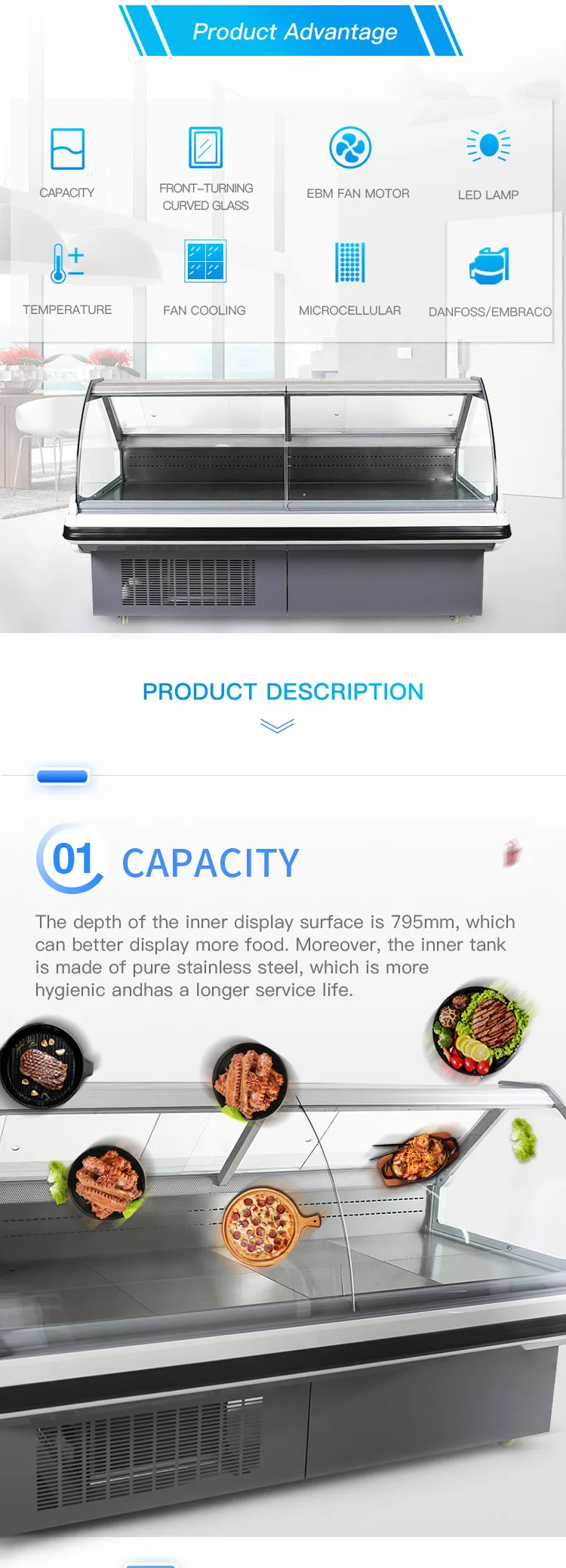 Commercial Front Open Door Meat Showcase Refrigerator Freezer Display ...