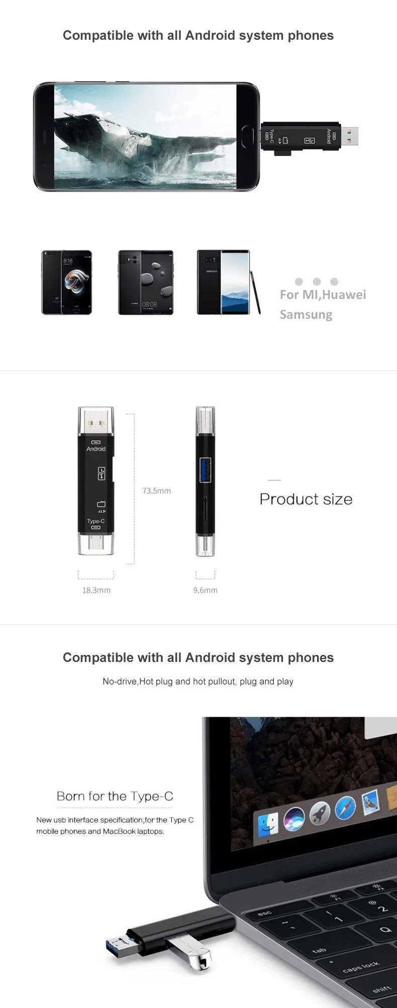 Factory Smart Type C USB Micro and Sim SD OTG Card Reader for Mobile ...