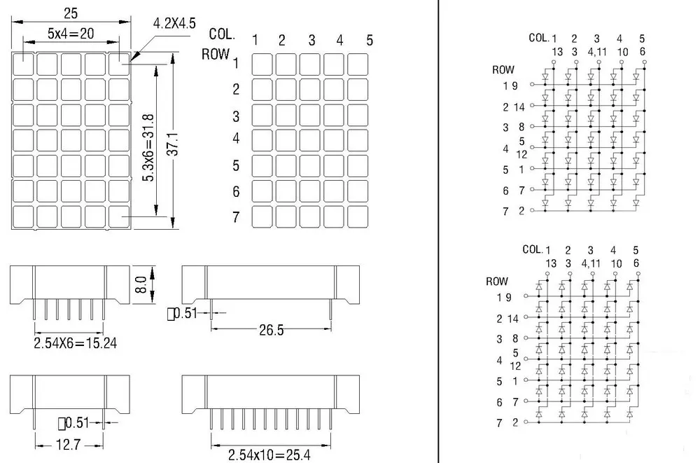 Amber Dot Matrix 5*7 Led Matrix 7x5 Dot Array - Buy 5*7 Dot Array,Led ...