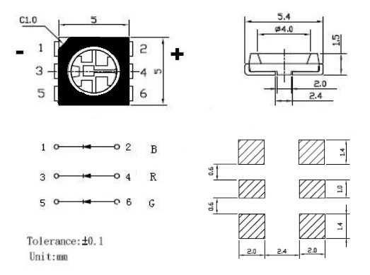 Black Surface Super Bright Smd 6 Pin Rgb 5050 Led Chip Datasheets For ...