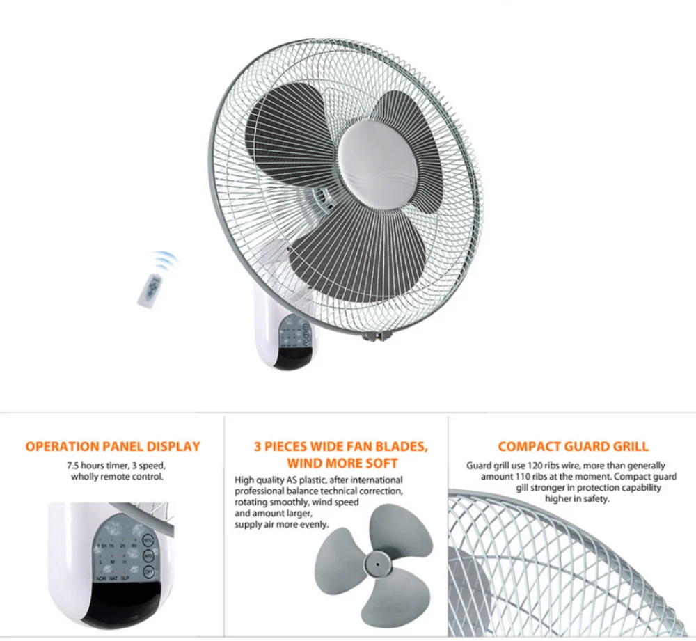 16" Wall Mounted Oscillating Fan With Remote Control - Buy Wall Mounted ...
