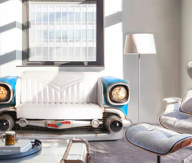 1959 Year Industrial Retro Car Front Face Car Sofa Blue Color Vintage ...