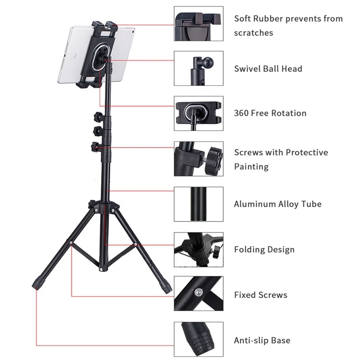 Universal Floor Stand Tablet Tripod Mount - Adjustable & Rotatable
