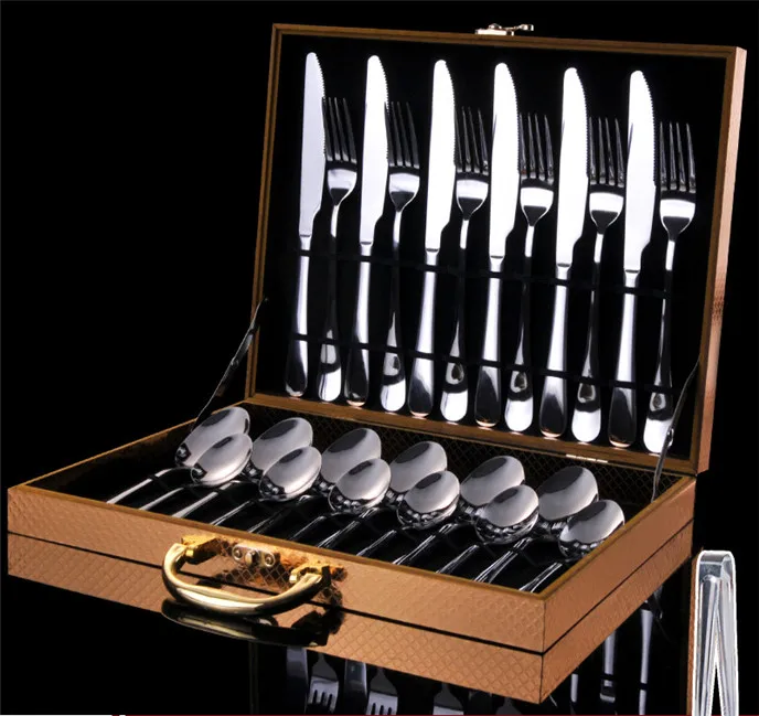 Luxury 24 Pcs Cutlery Set With Golden Wood Box - Buy Cutlery Set,24 Pcs ...