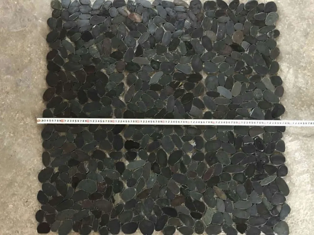 Pebble Upright On Net Standing Pebble Tile Sliced Flat River Stone ...