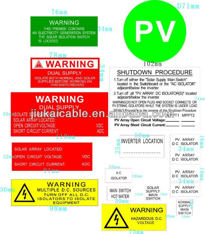 Australia Standard Solar Pv Label - Buy Solar Pv Label,Solar Label,Pv ...