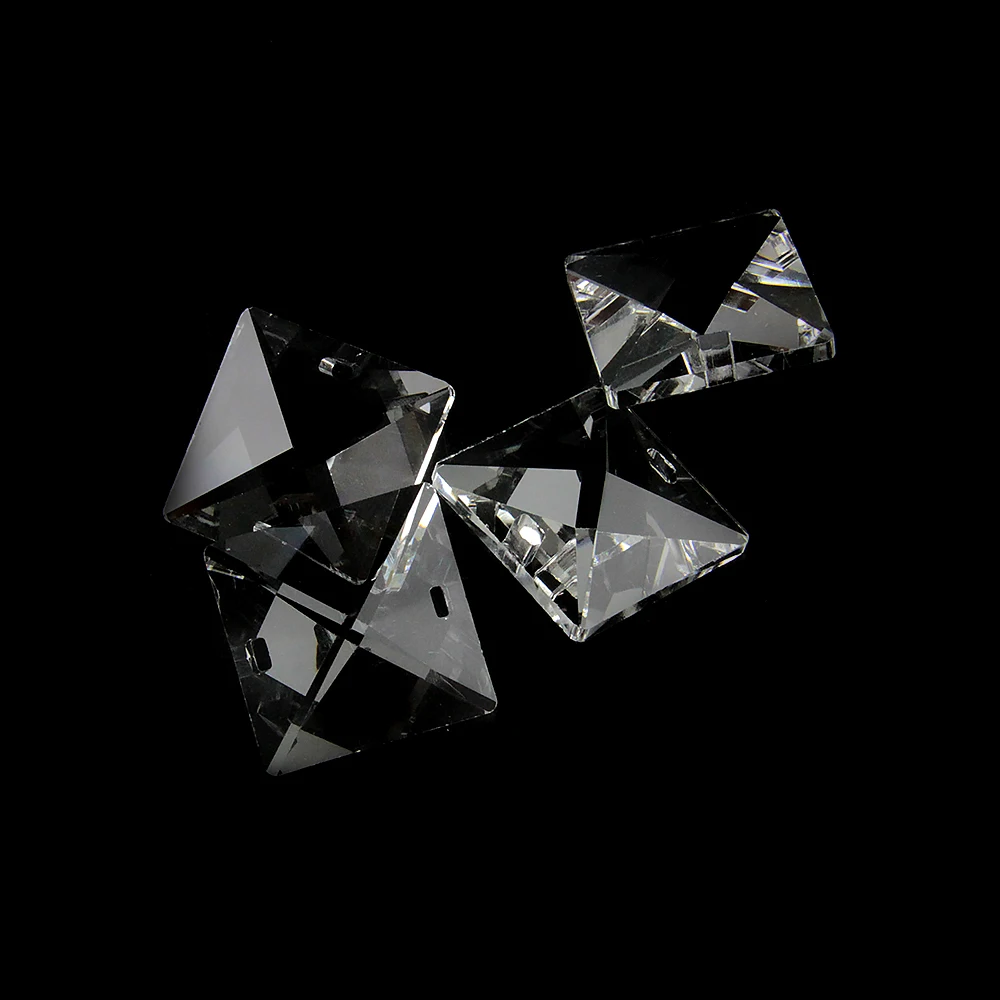 30mm Transparent Crystal Glass square Bead in 2 Oval Holes for ...