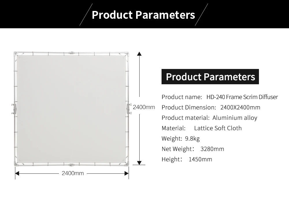 Jinbei Hd-240 2.4x2.4m Photographic Hd Frame Scrim Diffuser For Studio ...