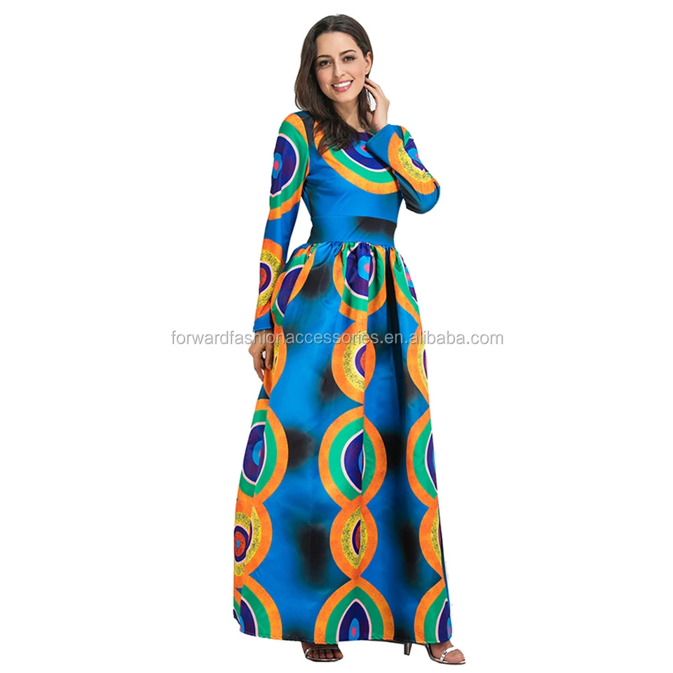 Autumn Long Sleeve Big Swing Long African Kitenge Dress Designs - Buy ...