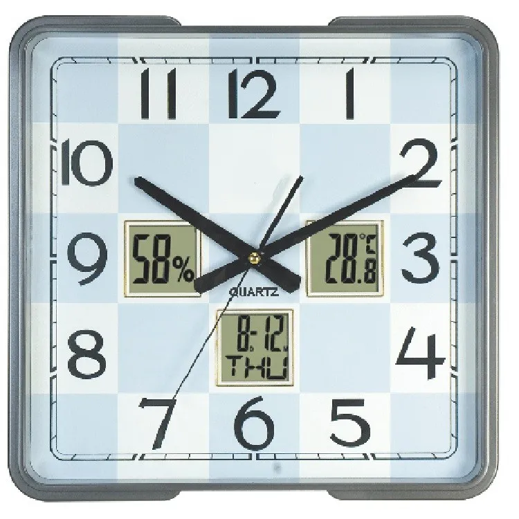Analog Wall Clock With Lcd Date And Day And Temperature And Humidity Buy Wall Clock With Temperature