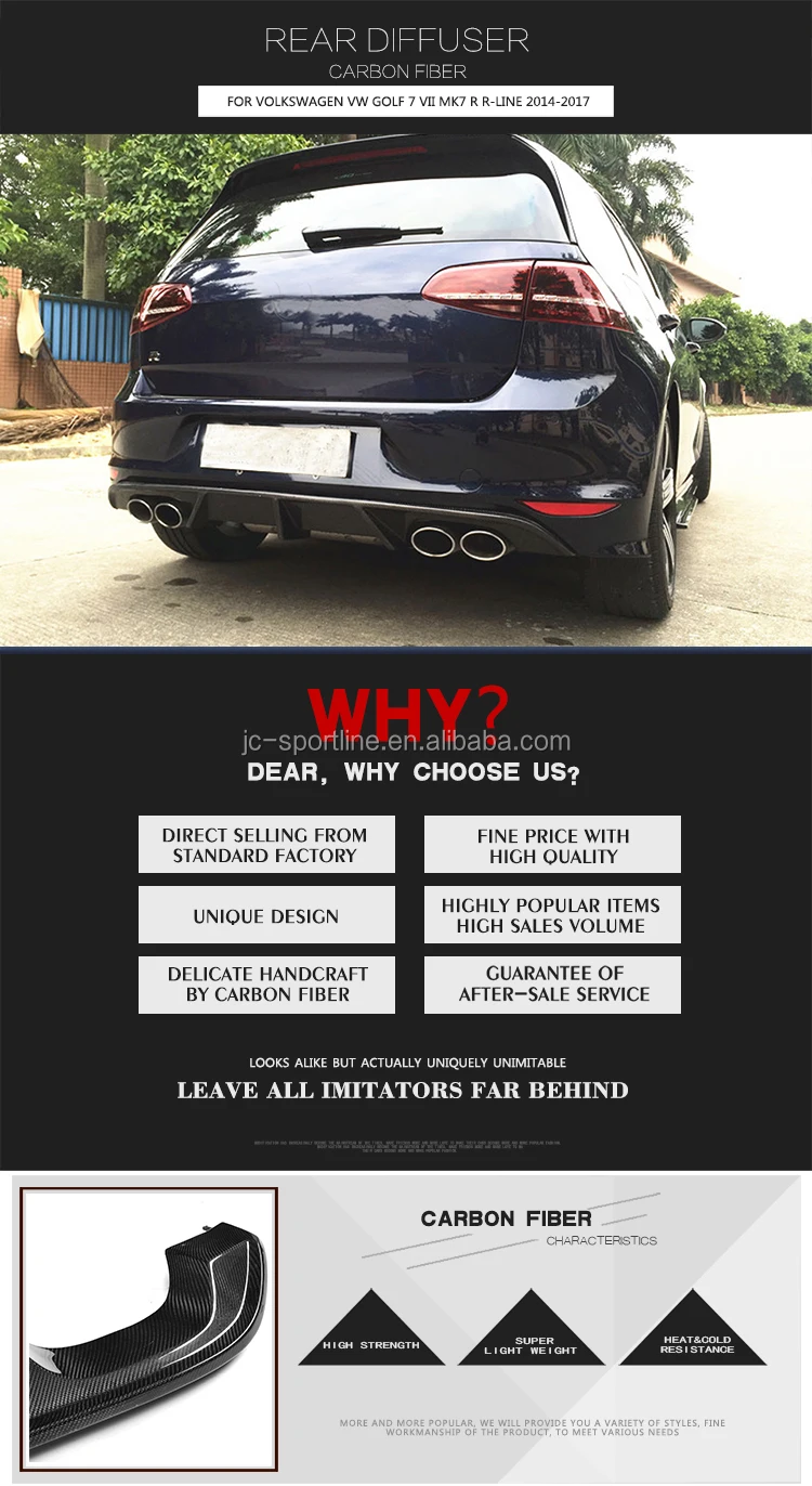 Carbon Fiber Golf Vii R Rear Diffuser Lip For Volkswagen Vw Golf 7 Mk7 ...