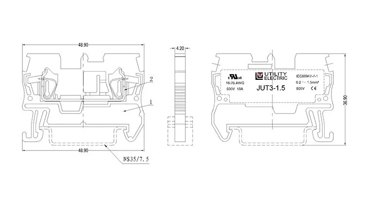 1.5mm2 Din Rail Mounting Spring Type Return-pulling Jut3-1.5 Spring ...