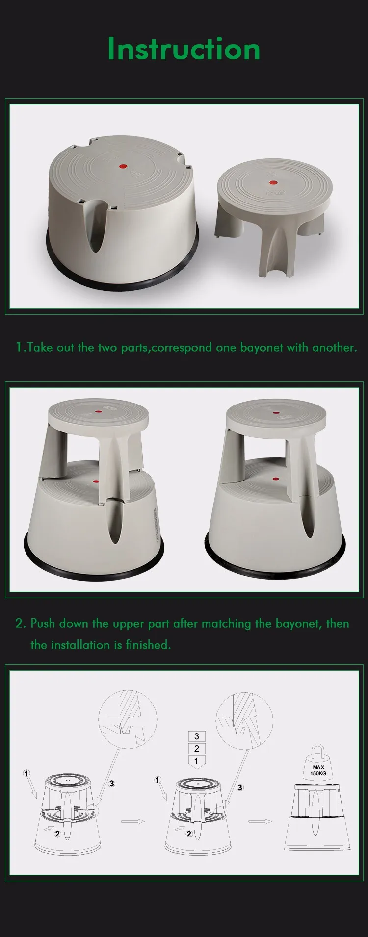 Metal Kick Step Ladder Stool with Wheels for Supermarket